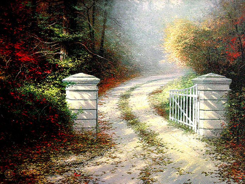The Autumn Gate (Autumn Gate I) by Thomas Kinkade 12x16 Classic Canvas ...
